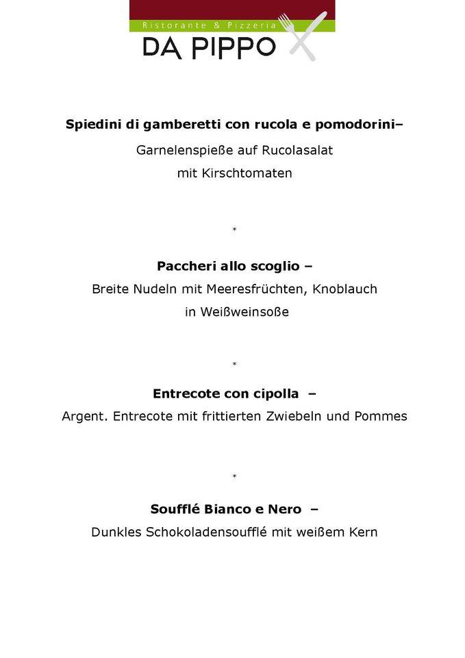 Speisekarte von Ristorante & Pizzeria "DA PIPPO", Uettingen