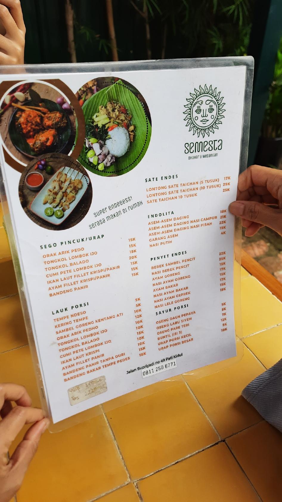 Menu at Semesta Dhahar & Wedangan restaurant, Pati