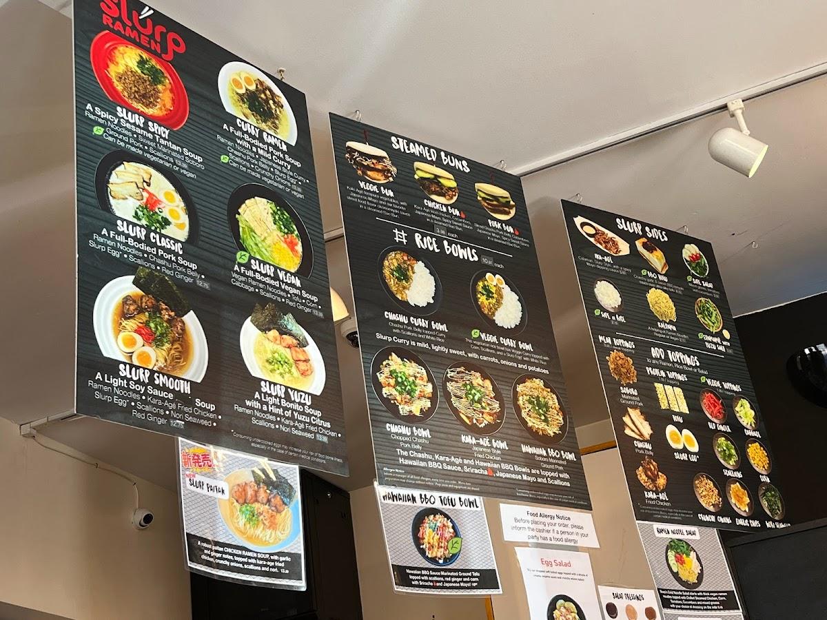 Menu at Slurp Ramen restaurant, Port Jefferson