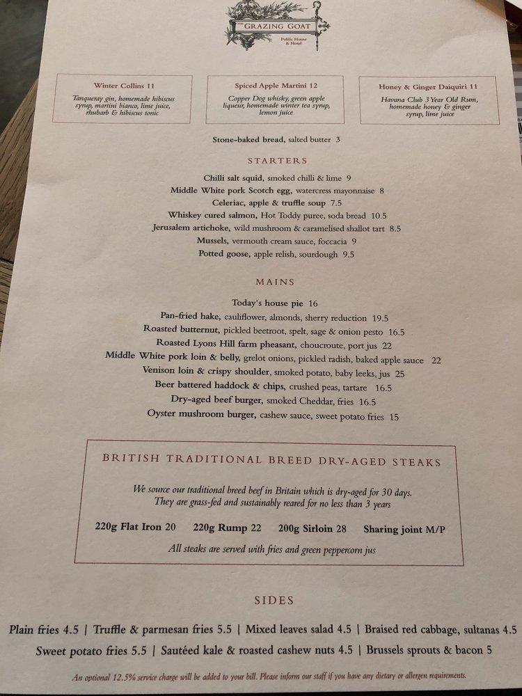 Menu at The Grazing Goat Pub & Boutique Hotel Marylebone, London, 6 New ...