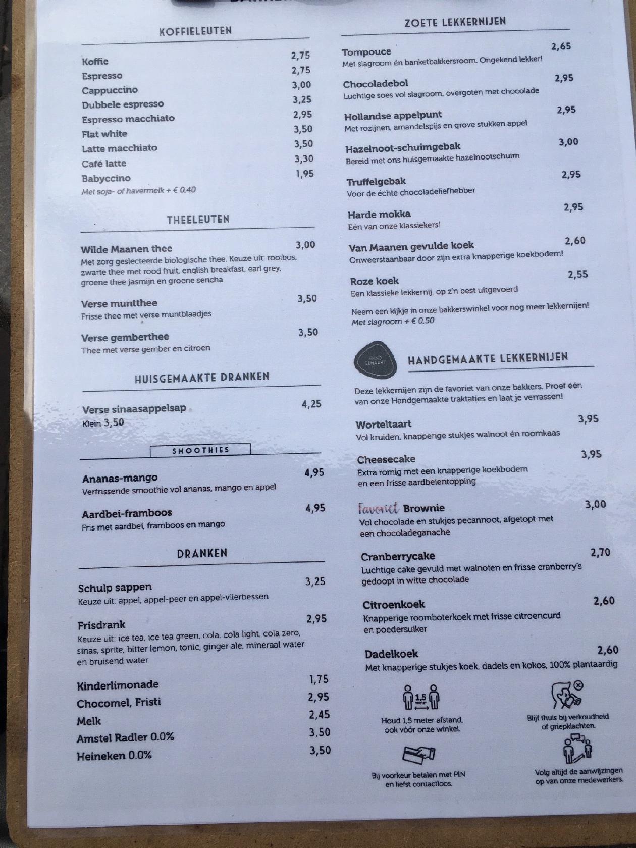 Speisekarte von Bakker van Maanen, Leiden, Nieuwe Rijn 39