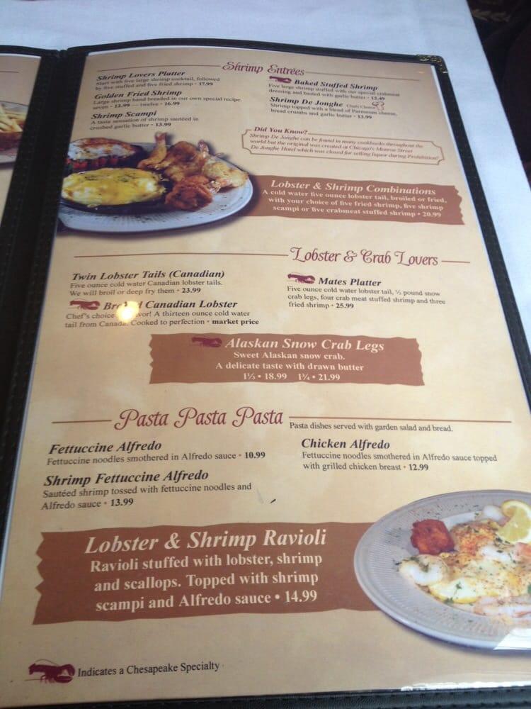Menu at Chesapeake Seafood House steakhouse, Springfield