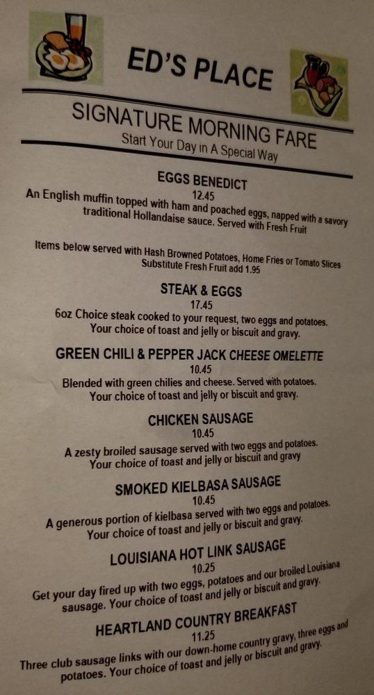 Menu at Ed's Place restaurant, Glendora