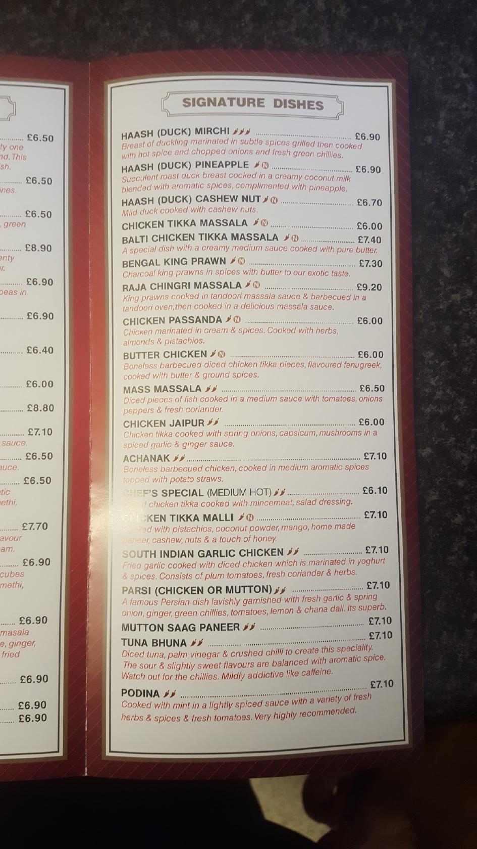 Menu at Moti Raj restaurant, Ripon