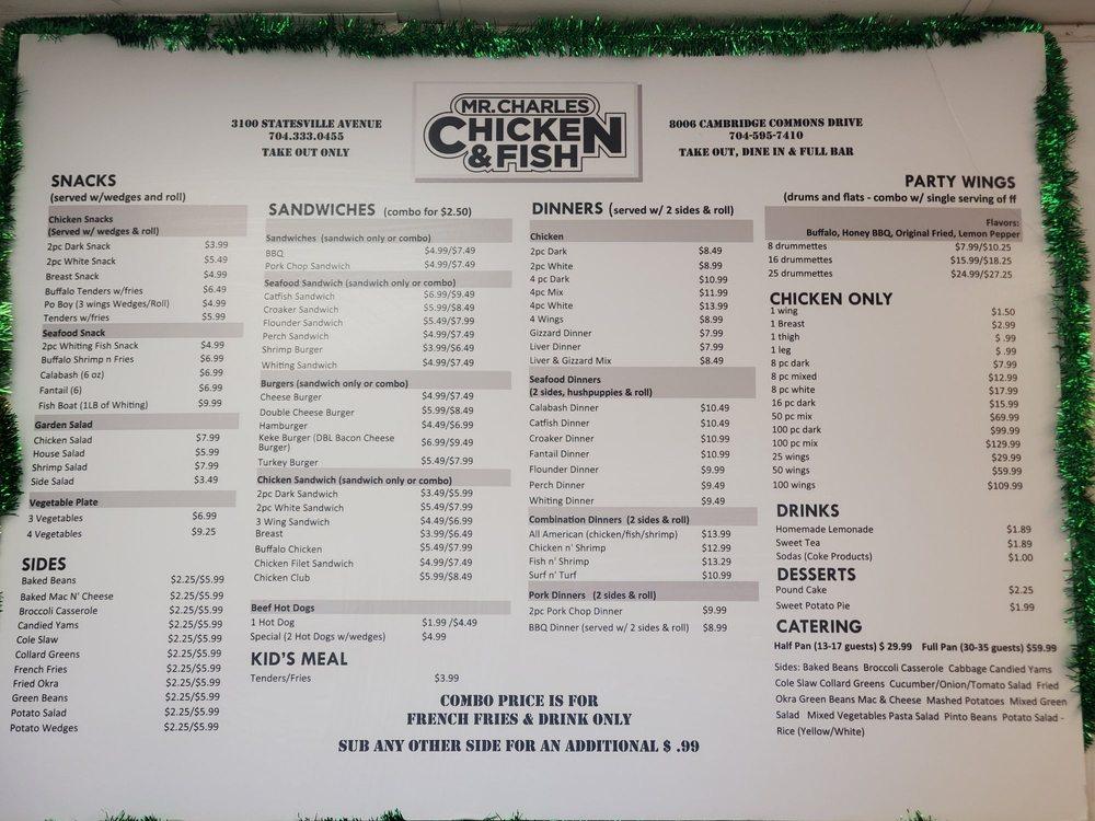 Menu at Mr. Charles Chicken & Fish restaurant, Charlotte