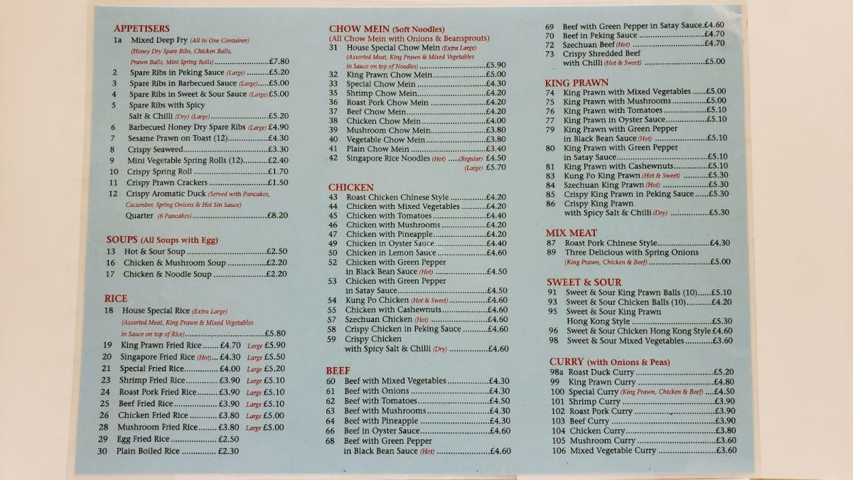 Menu at Tasty House fast food, Dymchurch