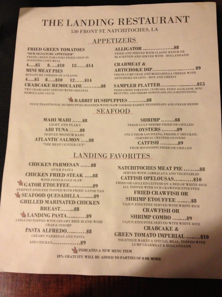 Menu at The Landing Restaurant “The Loft @ 530”, Natchitoches