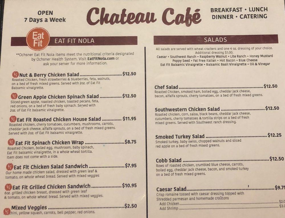 Menu at Chateau Cafe, New Orleans, 139 Allen Toussaint Blvd