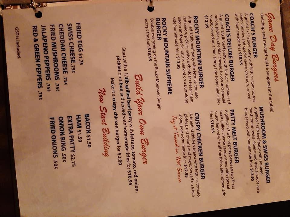 Menu at Coach's Corner Sports Bar &Grill, Morinville