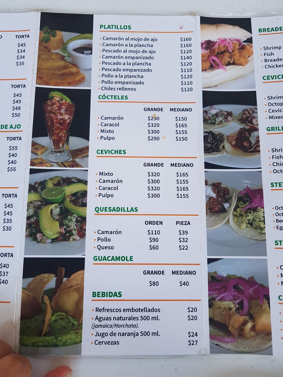 Menu at El Sazón Del Camarón restaurant, San Miguel de Cozumel