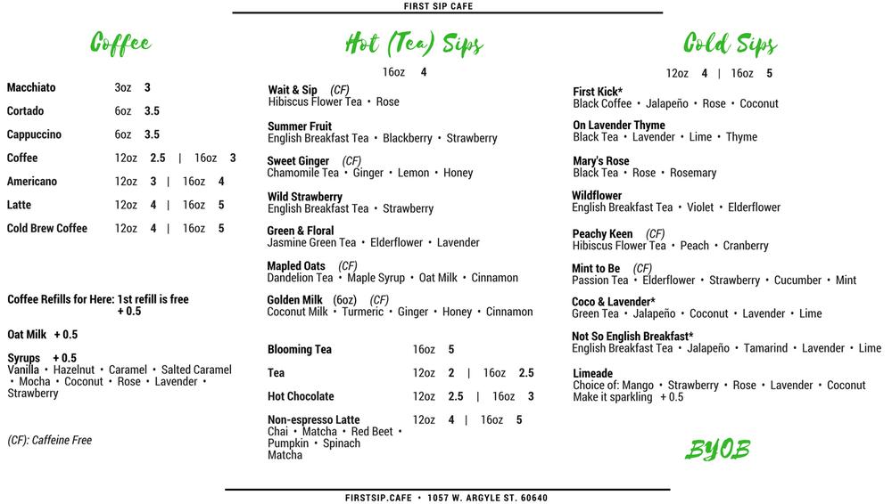 Menu at First Sip Cafe, Chicago, W Argyle St