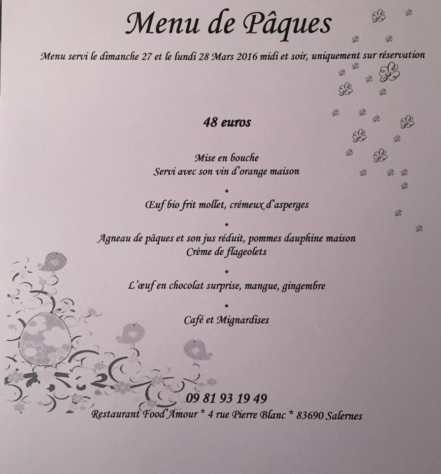 Menu at Food Amour restaurant, Salernes