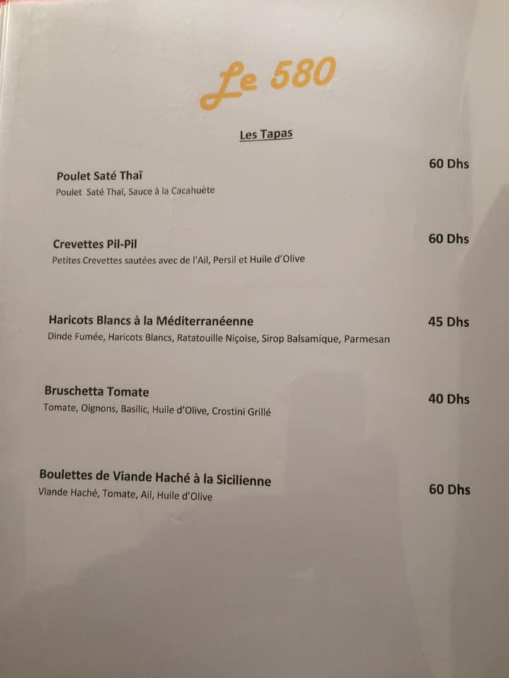 Menu at Le 580 Restaurant, Kenitra
