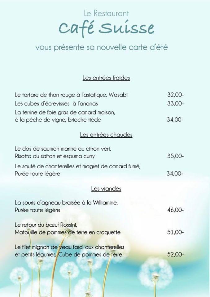 Menu da Le Café Suisse, Bex