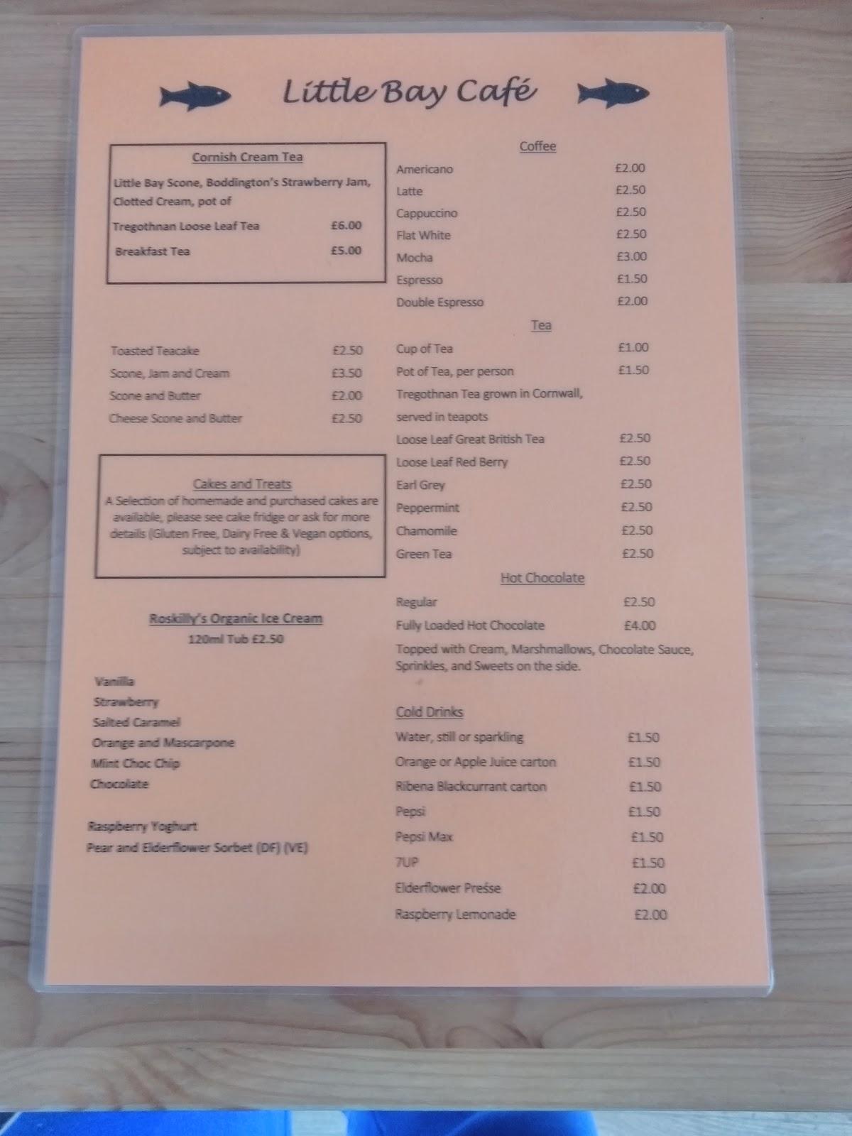 Menu at Little Bay Cafe, Pentewan