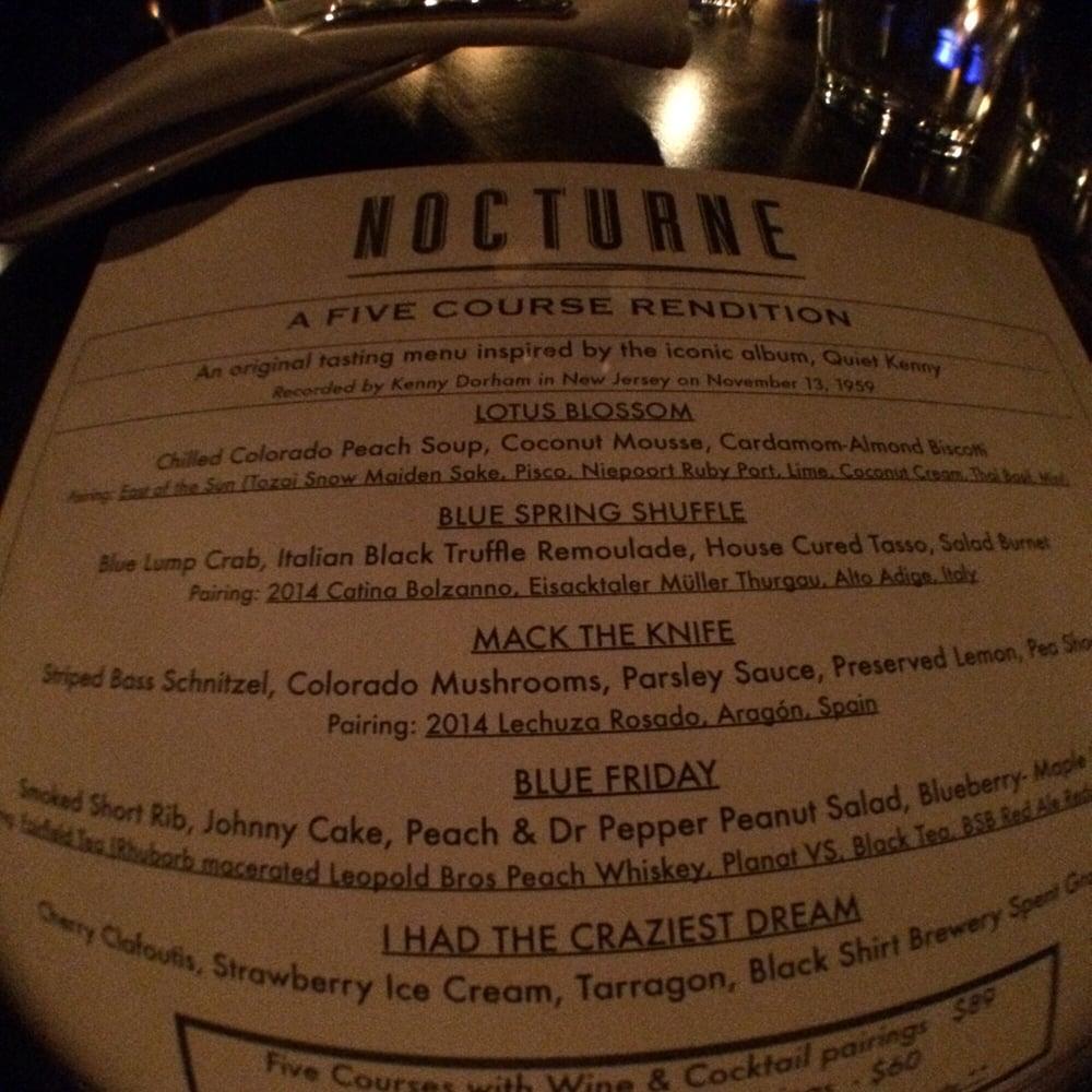 Menu at Nocturne restaurant, Denver