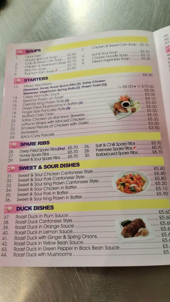 Menu at Opalden restaurant, Aberkenfig