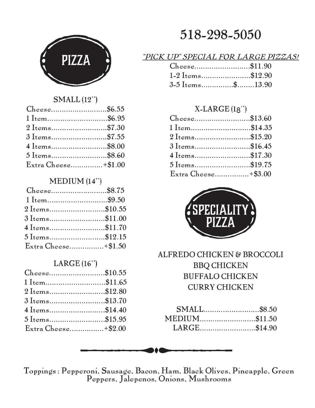 Menu at Pizza Plus pizzeria, Champlain, 880 US-11