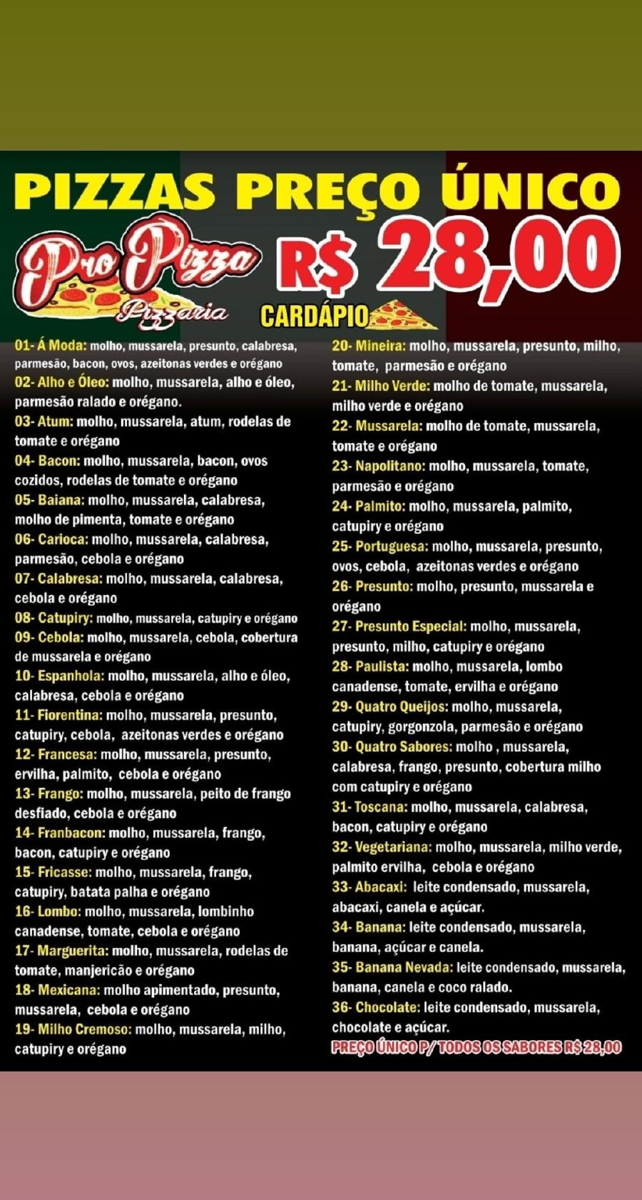Menu em Pro pizza restaurante, Uberaba