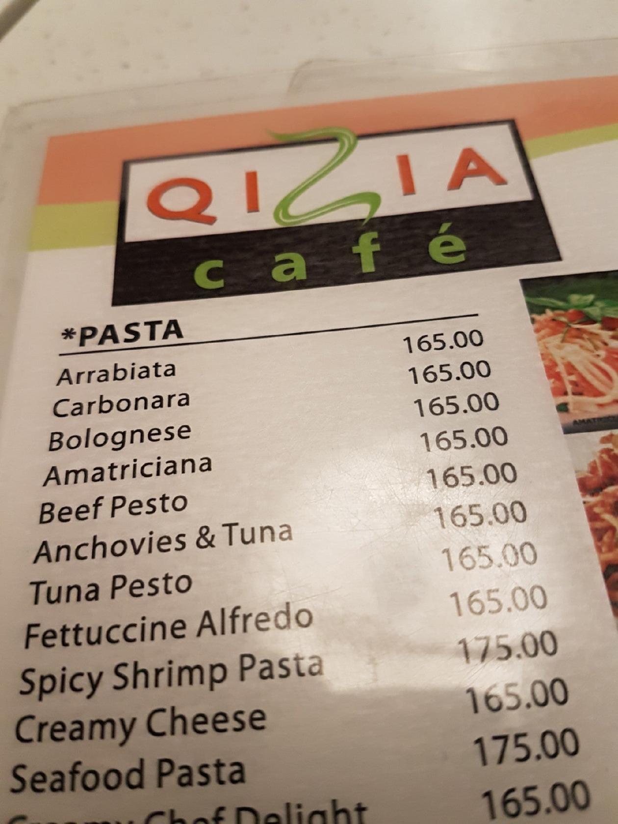 Menu at Qizia Cafe, Marikina, Katipunan Extension