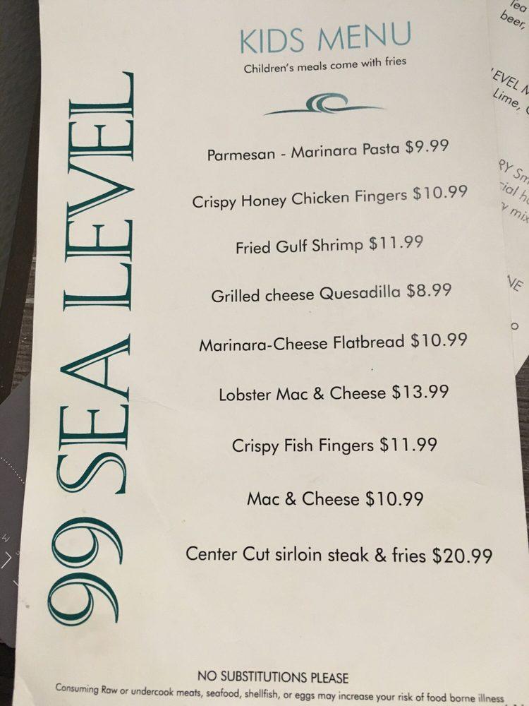 Menu at 99 Sea Level pub & bar, Bethany Beach