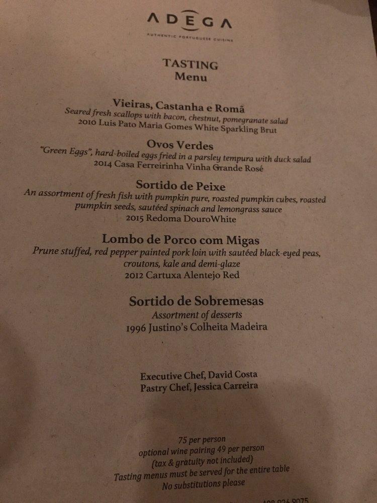 Menu at ADEGA restaurant, San Jose, 1614 Alum Rock Ave