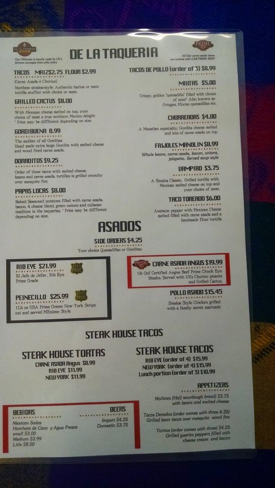 Menu at Asadero Prime steakhouse, Kent, 310 Washington Ave N