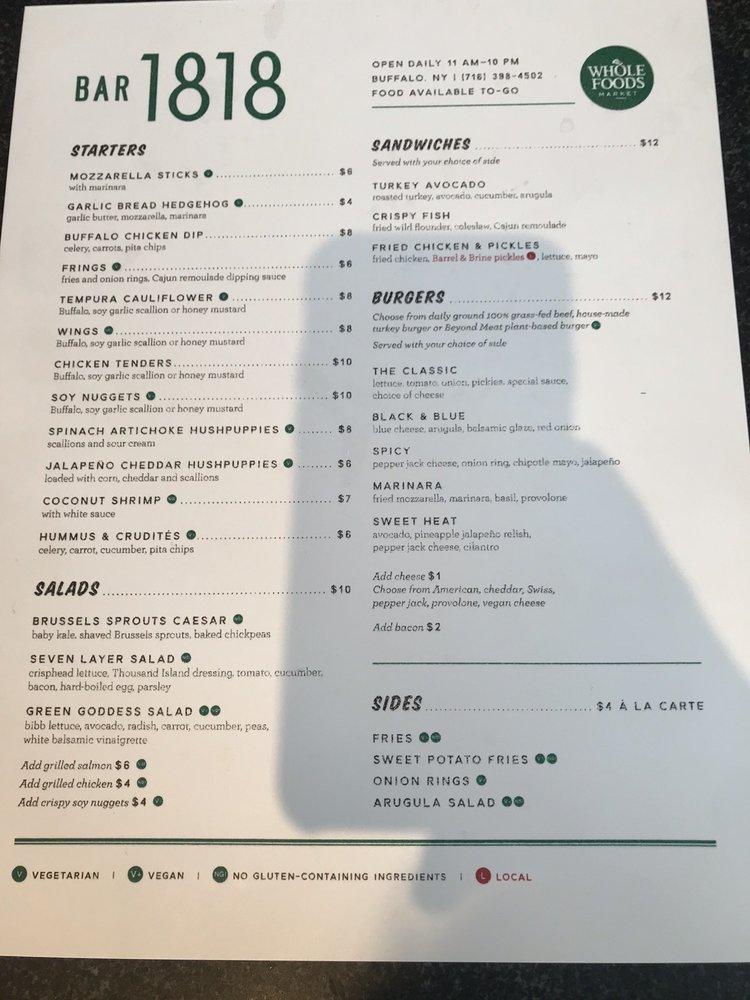 Menu at Bar 1818, Amherst