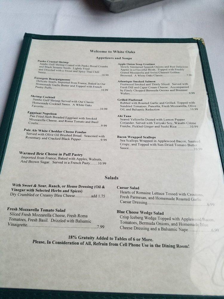 Menu at White Oaks Restaurant, Westlake, 777 Cahoon Rd