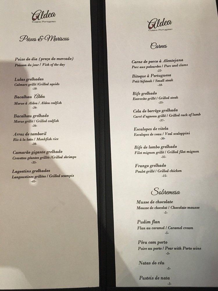 Menu at Aldea restaurant, Montréal