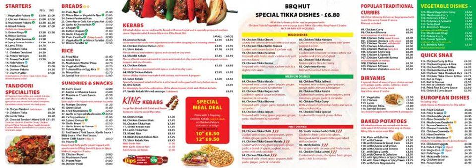 Menu at BBQ Hut, Coatbridge