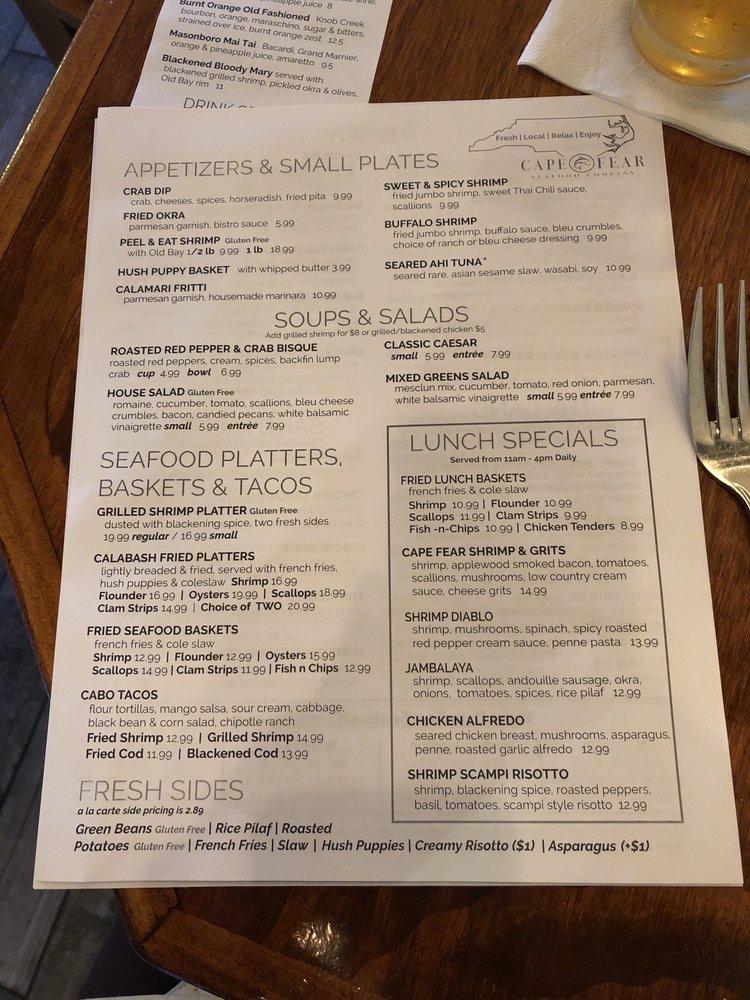 Menu at Cape Fear Seafood Company pub & bar, Wilmington, College Rd #5