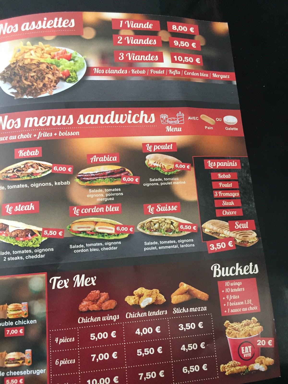Menu at EAT VITE restaurant, Lunel