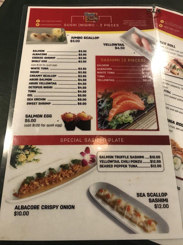 Menu at Happy Sushi restaurant, Palm Springs