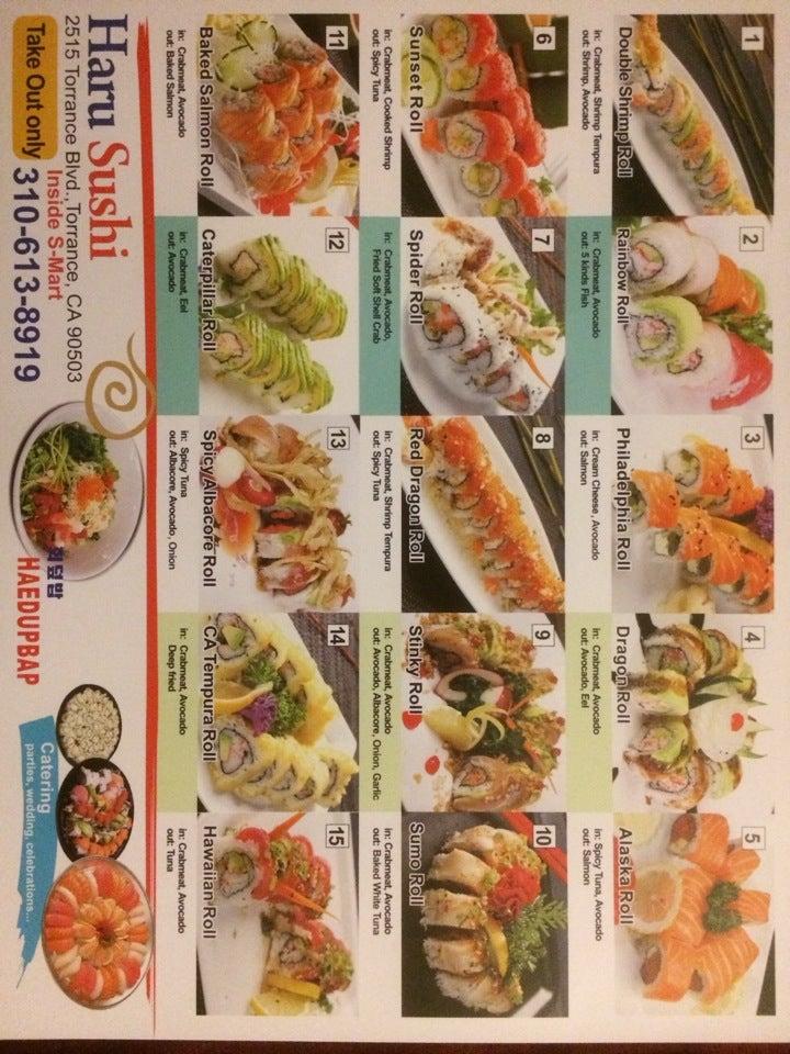 Menu at Haru Sushi restaurant, Torrance