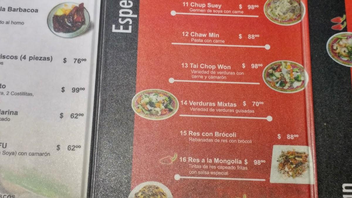 Menu at Juan y Wong restaurant, Aguascalientes