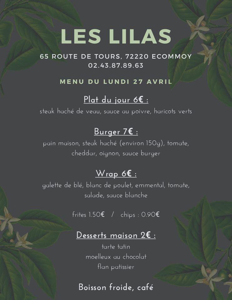 Menu au Les Lilas restaurant, Écommoy