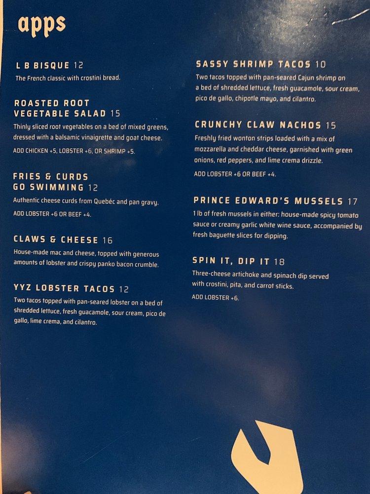 Menu at Lobster Burger Bar, Toronto