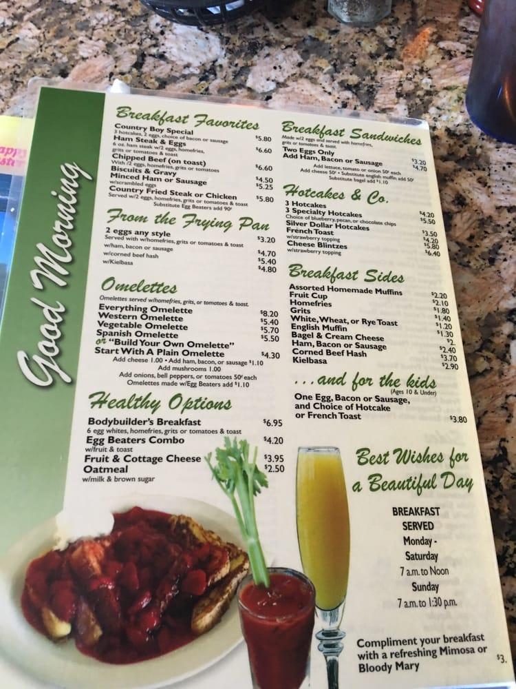 Menu at Rossi's Diner restaurant, South Daytona