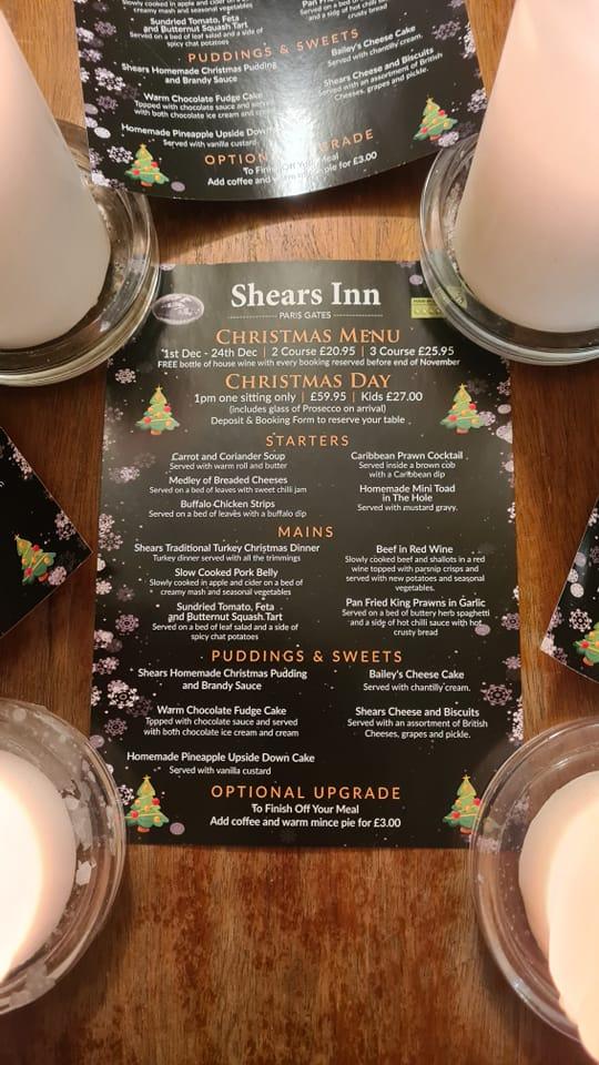 Menu at Shears Inn pub & bar, Halifax, 1 Paris Gates