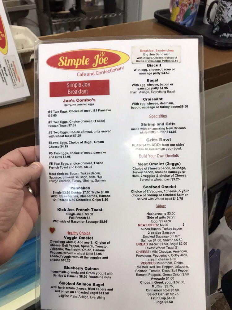 Menu at Simple Joe Cafe, Baton Rouge