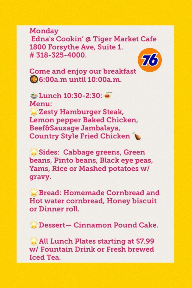 Menu at Tiger Cafe', Monroe