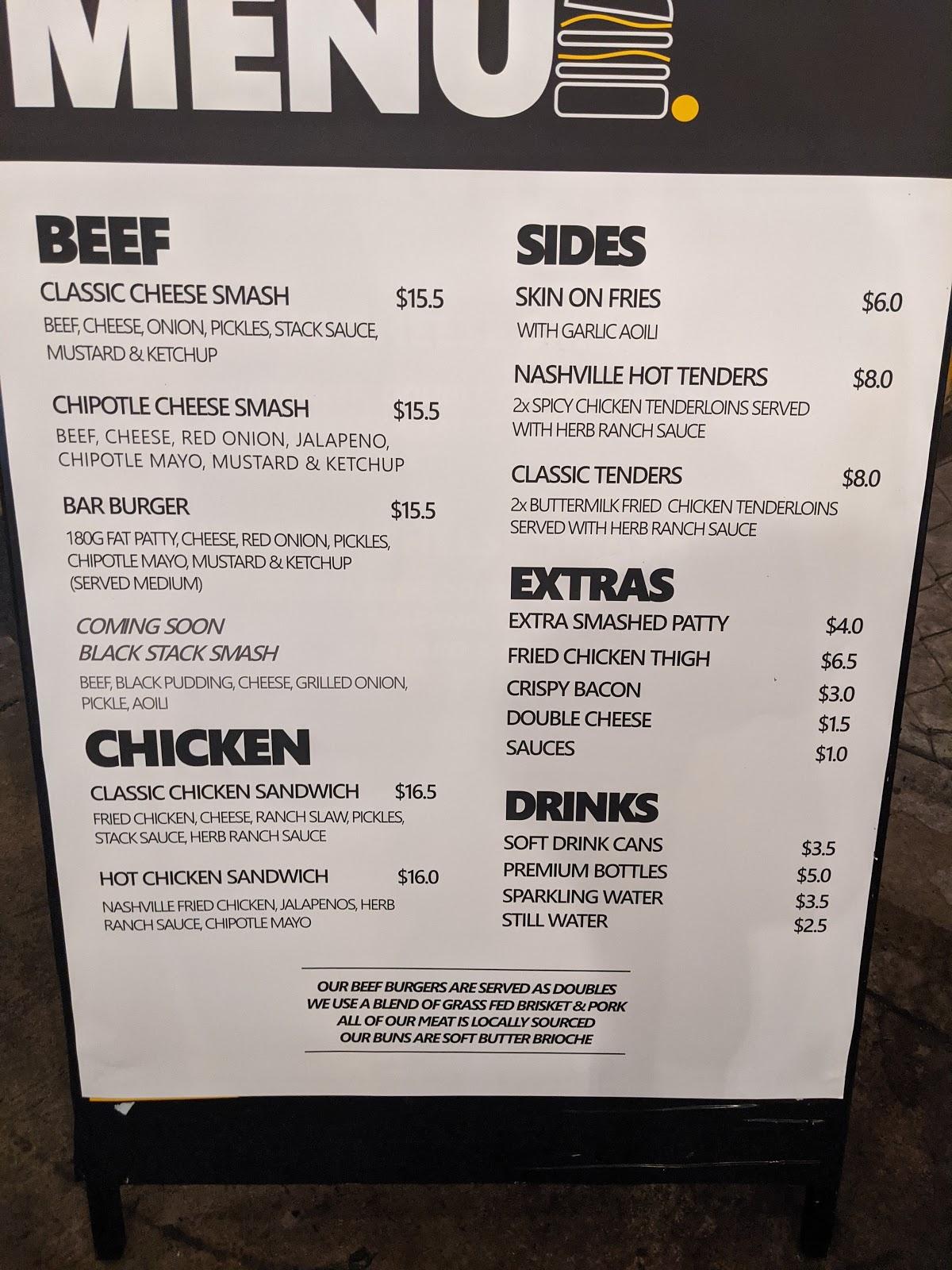 Menu at Two Stacks restaurant, Fremantle