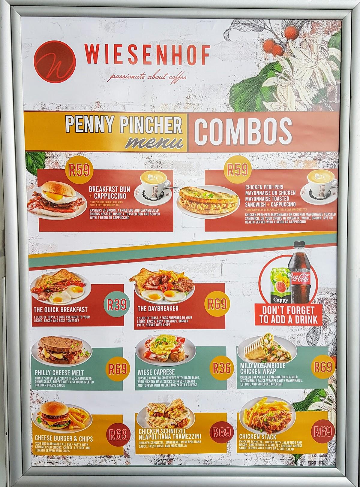 Menu at Wiesenhof Cape Gate cafe, Cape Town, Makro Shopping Centre
