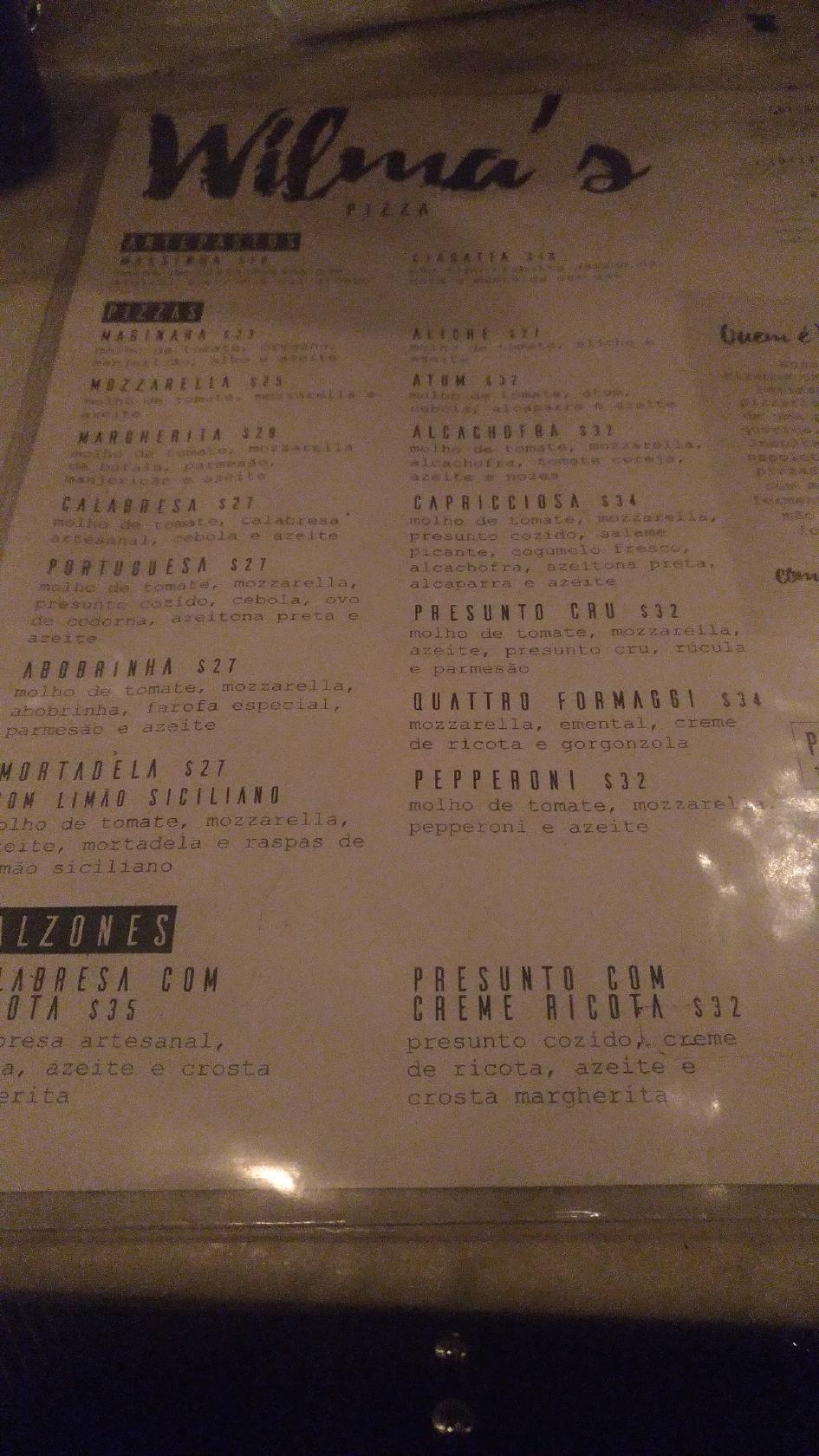 Menu em Wilma's Pizza restaurante, Ourinhos
