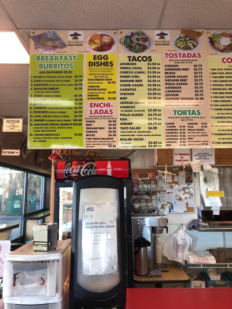 Menu at Don Gilberto Mexican Food restaurant, Montrose, S Townsend Ave ...