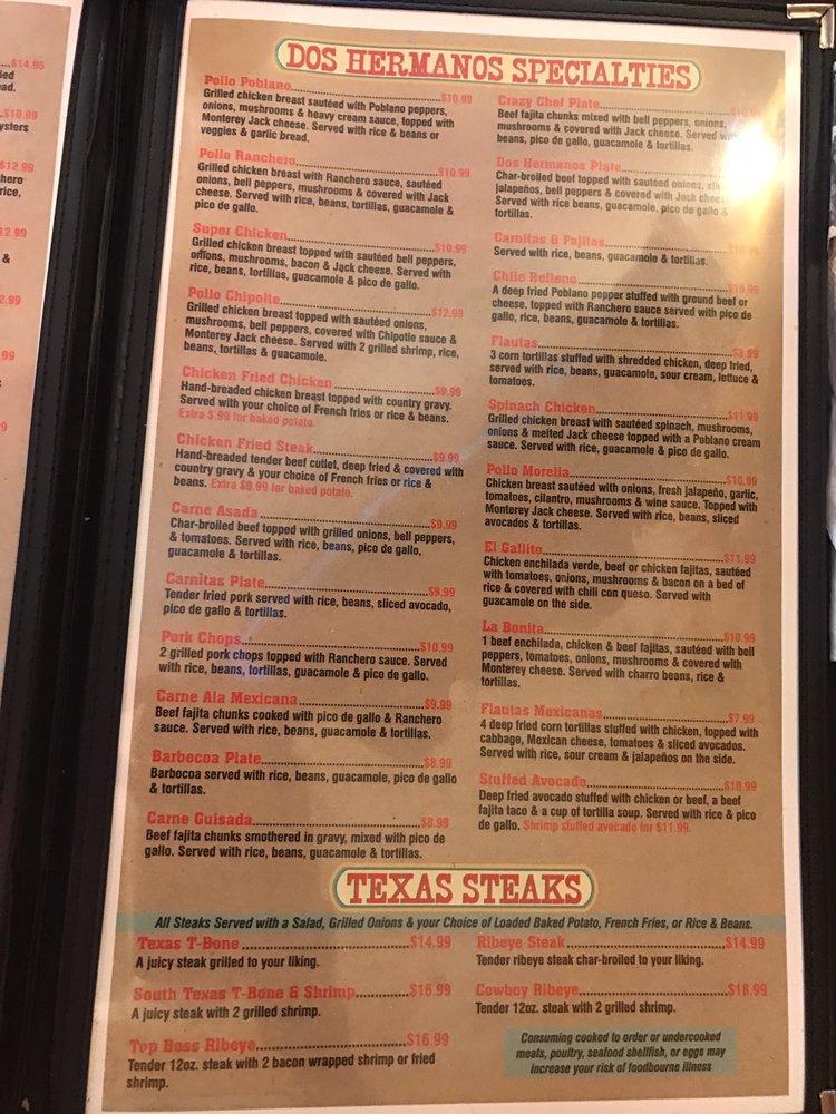 Menu at Dos Hermanos Mexican Cafe, Edna, 106 E Houston Hwy