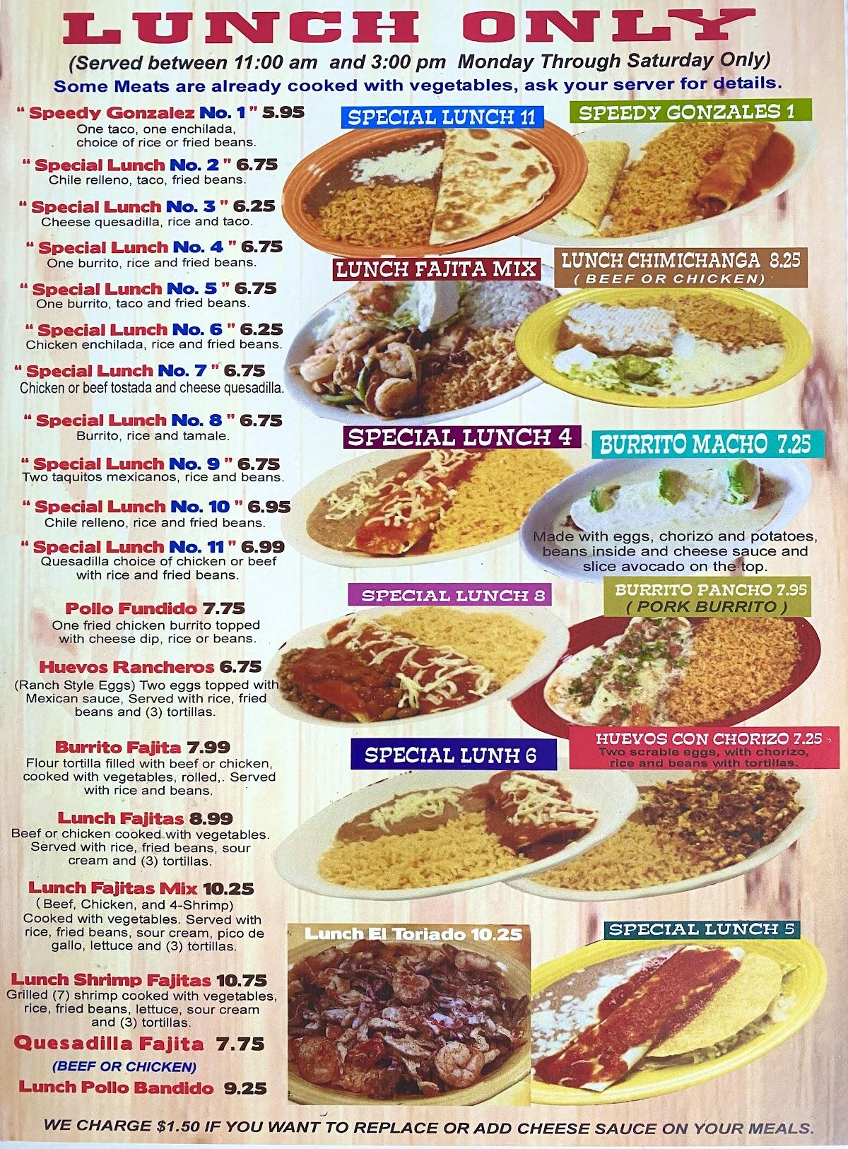 Menu at El Toro restaurant, Clarinda