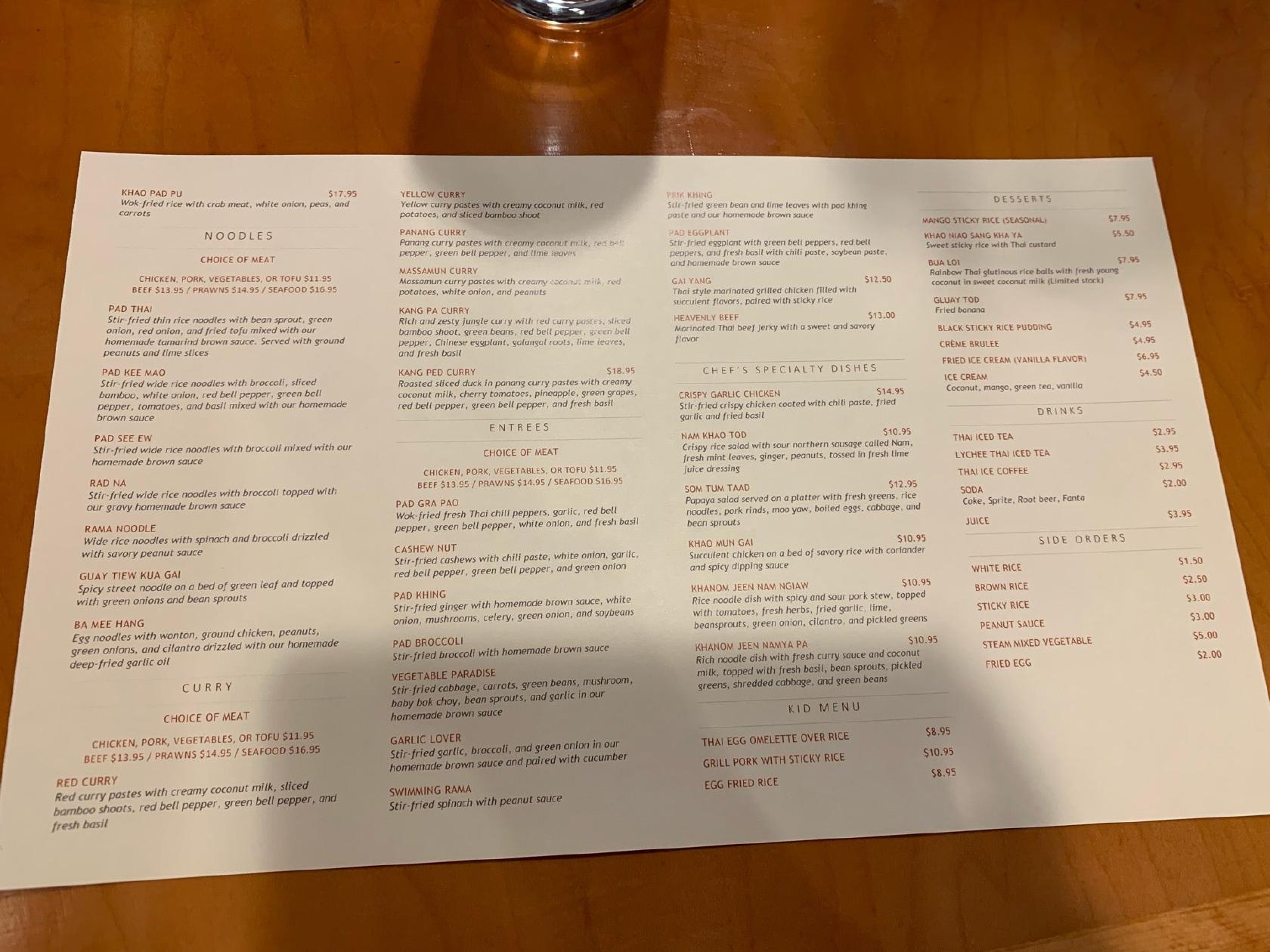 Menu at Khao San Thai Cuisine restaurant, Issaquah