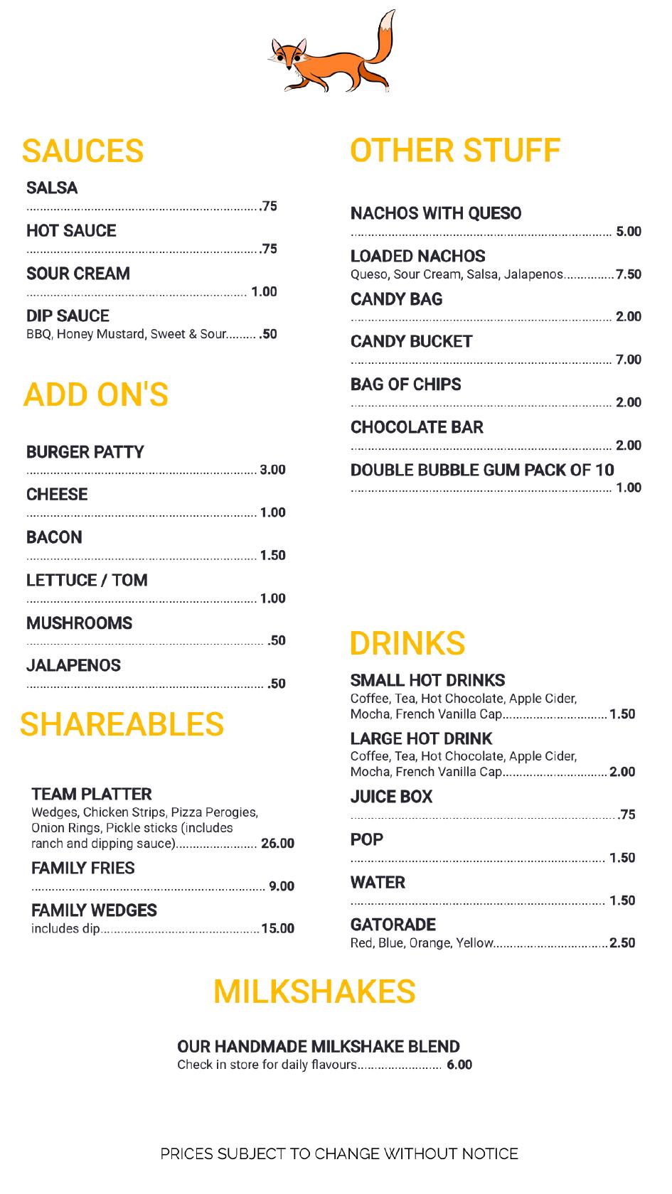 Menu at New Fox Diner restaurant, Claresholm